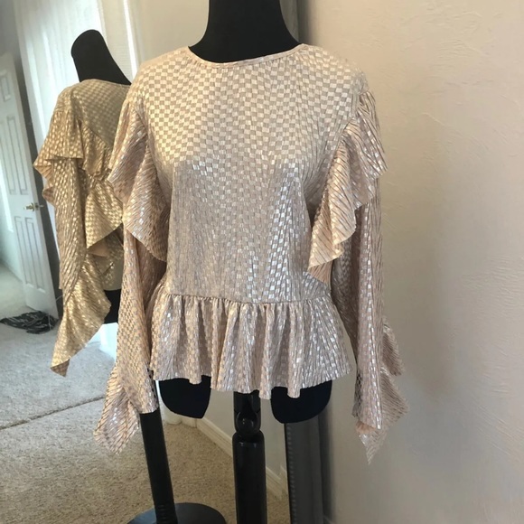 Zara | Tops | Zara Shiny Top With Ruffles M New | Poshmark